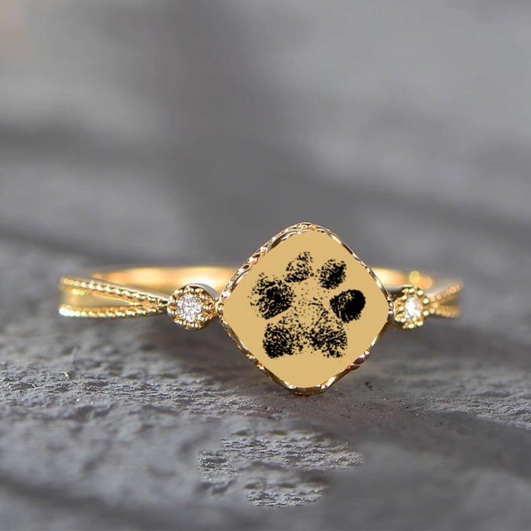 Custom Paw Print Ring, Pet Photo Ring, Birthstone Rings for Women, Pet ...