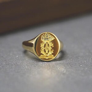 Custom Signet Ring, Family Crest Photo Ring, Hand Etching Ring, Signet ...
