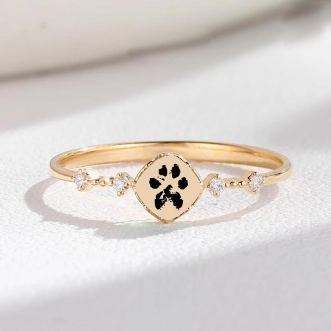 Custom Paw Print Ring, Pet Memorial Ring, Birthstone Ring, Sterling ...