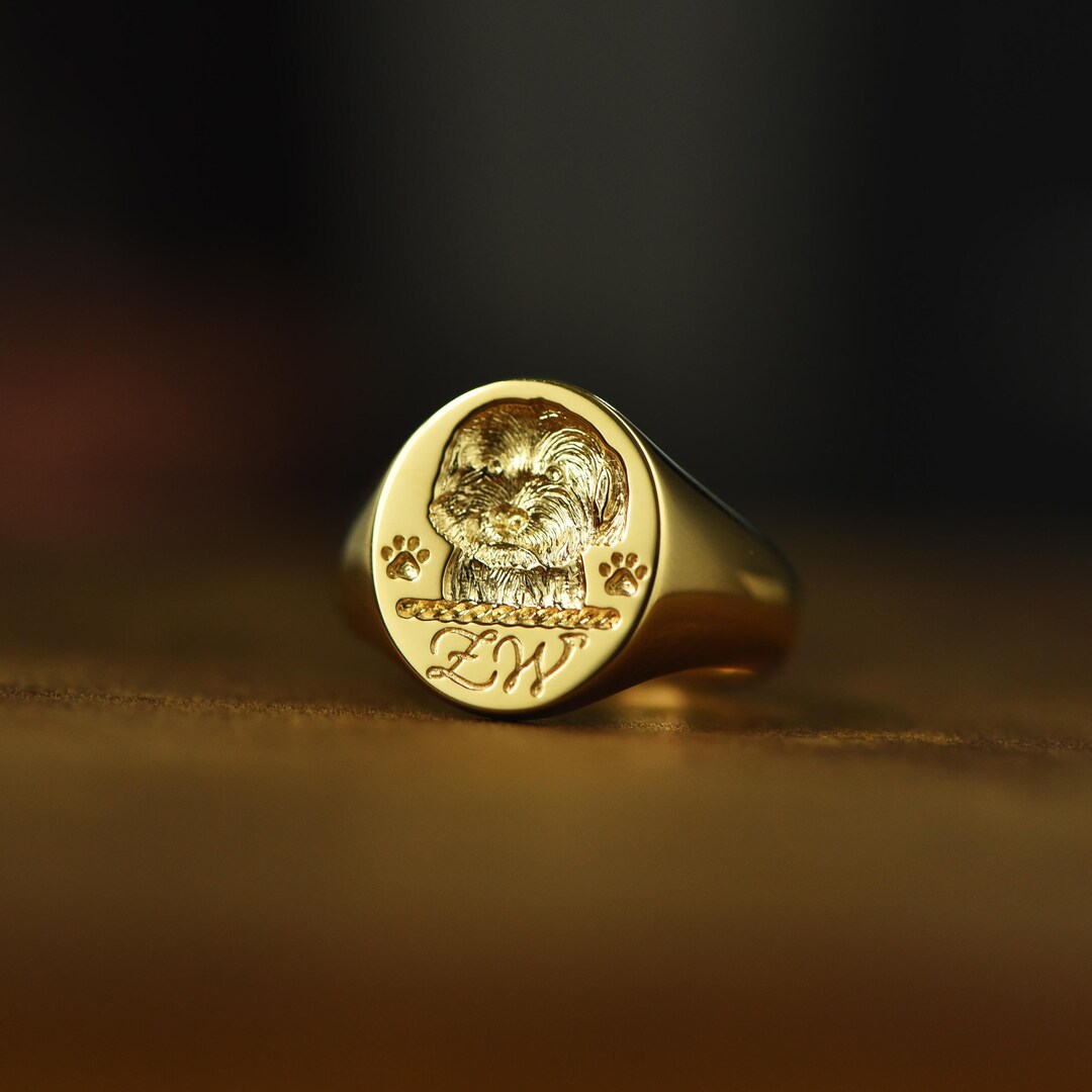 Custom Dog Signet Ring, Pet Memorial Ring, Hand Etching Ring, Pet ...