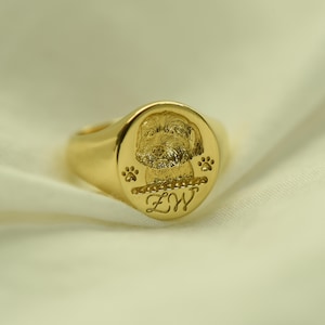 Custom Dog Signet Ring, Pet Memorial Ring, Hand Etching Ring, Pet ...