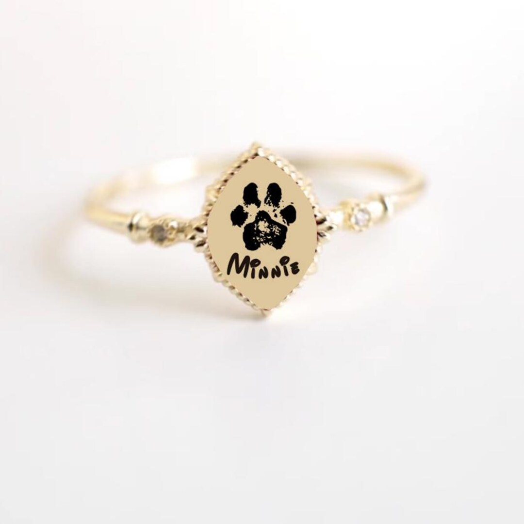 Custom Paw Print Ring, Pet Memorial Ring, Birthstone Ring, Sterling ...