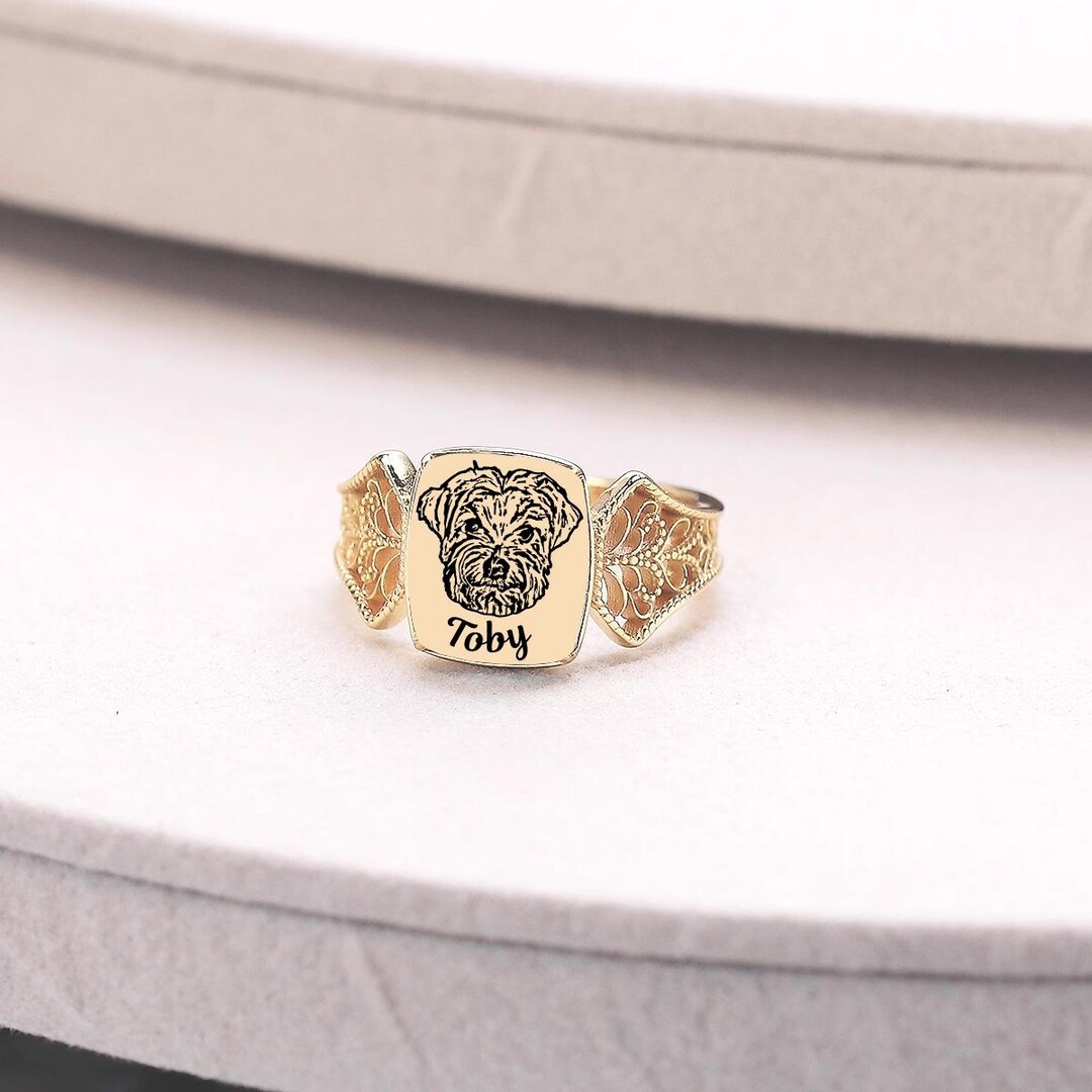 Personalized Dog Memorial Ring, Pet Photo Ring, Pet Statement Ring, Pet ...