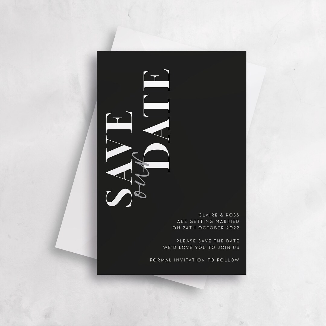 Black Save the Date With Envelopes, Personalised Save the Date Cards ...