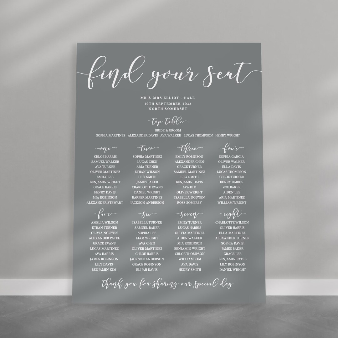 Printed Wedding Seating Chart: Modern Table Plan (A1, A2 or Digital ...