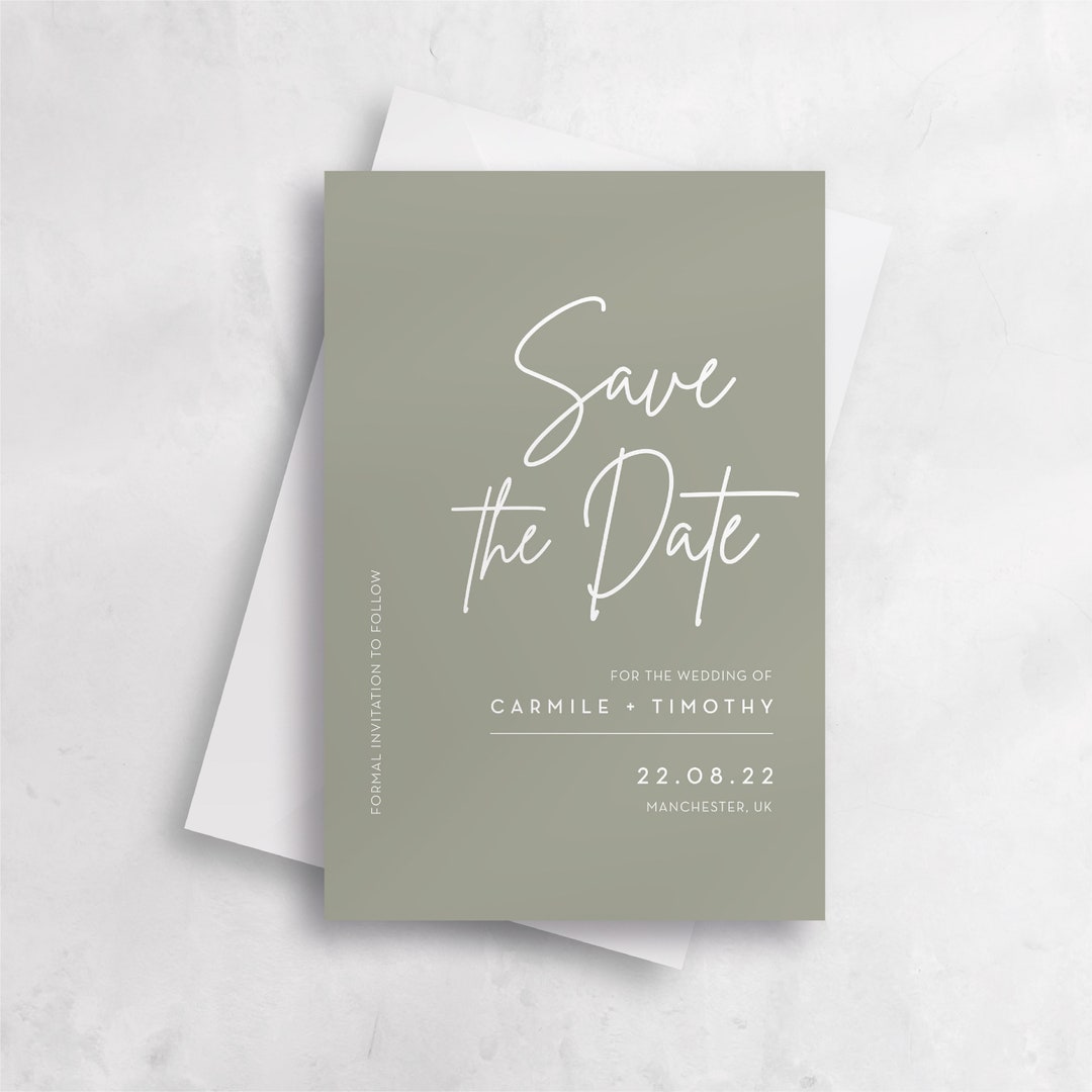 Sage Green Save the Date With Envelopes, Personalised Save the Date ...