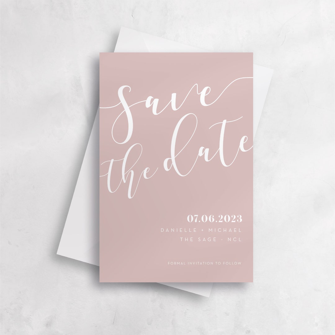 Dusky Pink Save the Date Cards With Envelopes, Personalised Save the ...