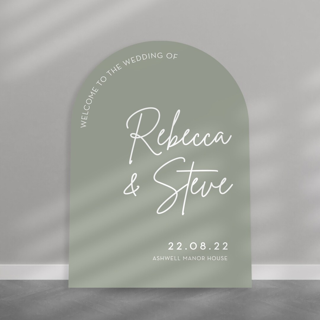 Sage Green Arched Welcome Wedding Sign + Other Colours - Minimalist ...