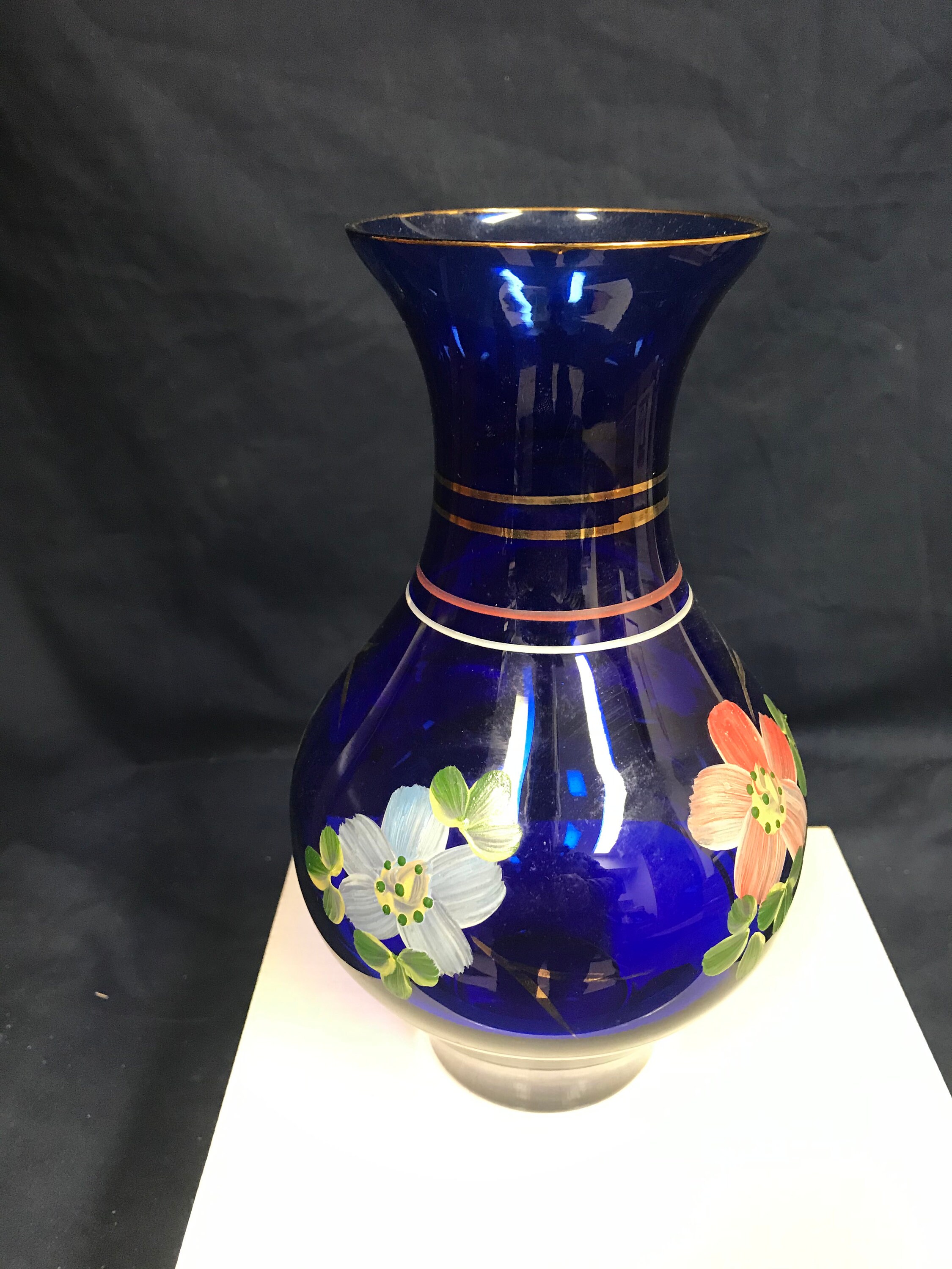 Vintage Hand Painted Glass Vase - Etsy