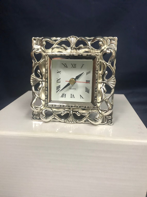 Vintage Silver Plated Desk Clock | Etsy
