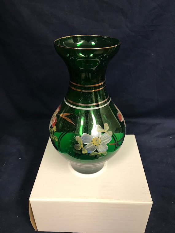 Vintage Hand Painted Glass Vase - Etsy