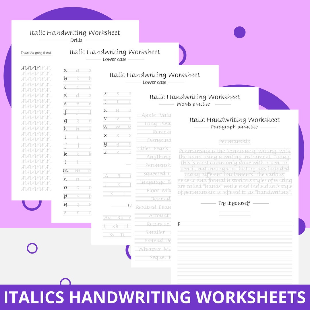 Italics Handwriting Worksheets Printable PDF Files US - Etsy