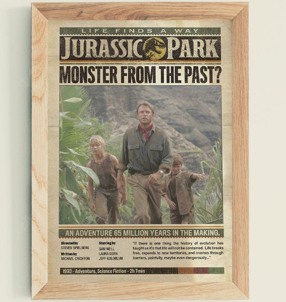 Jurassic Park 1993 Poster Movie Vintage Style Newspaper - Etsy