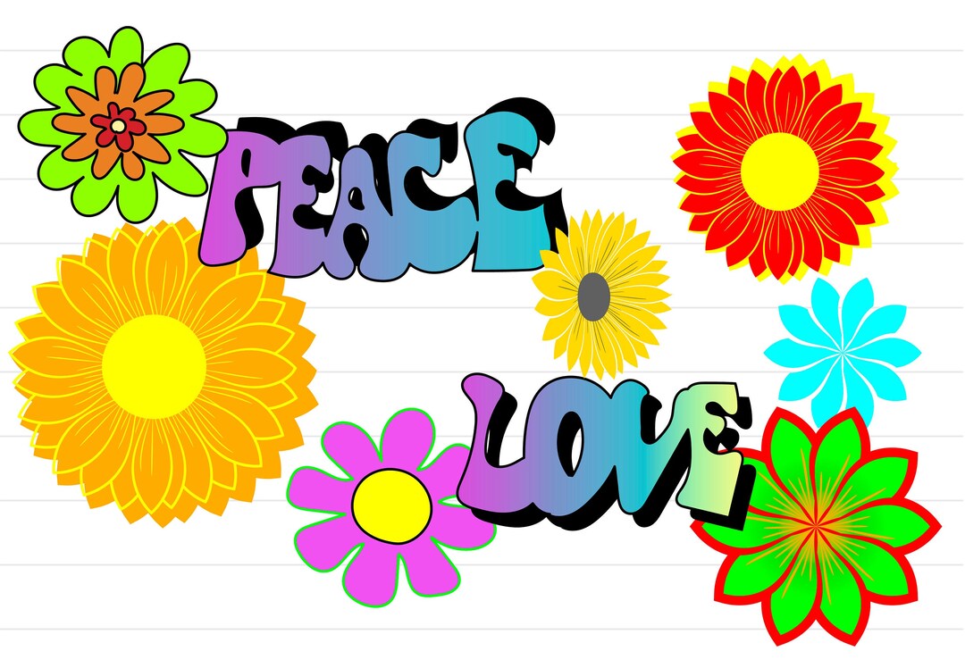 Groovy Flowers Svg, 60s-70s Retro Peace Love Flower Child Theme Bundle ...