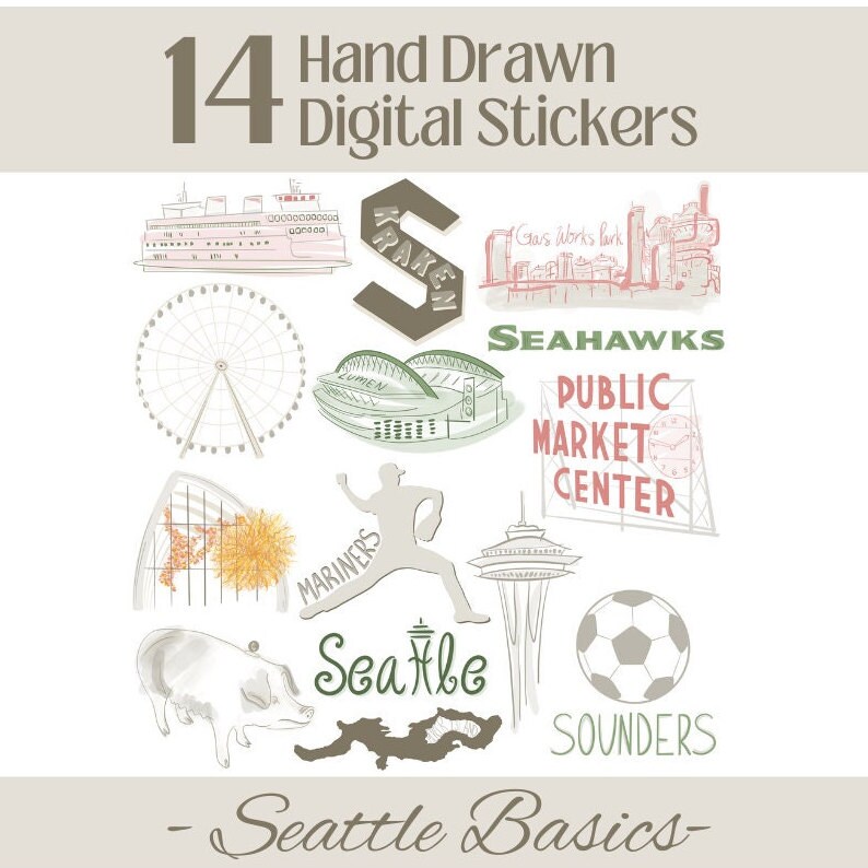 Seattle Sports Teams / Landmarks | Basic Seattle Stickers | Seattle ...