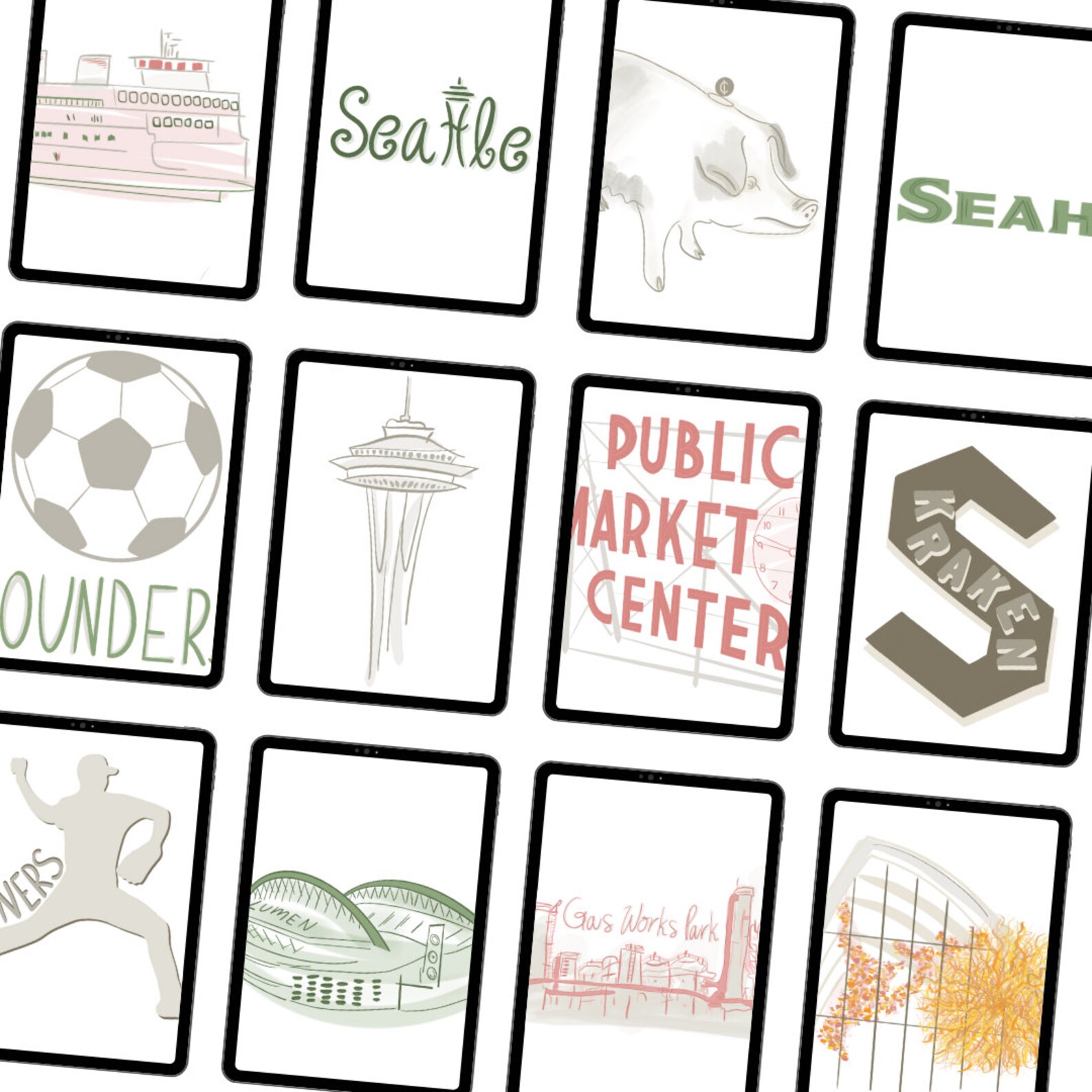 Seattle Sports Teams / Landmarks | Basic Seattle Stickers | Seattle ...