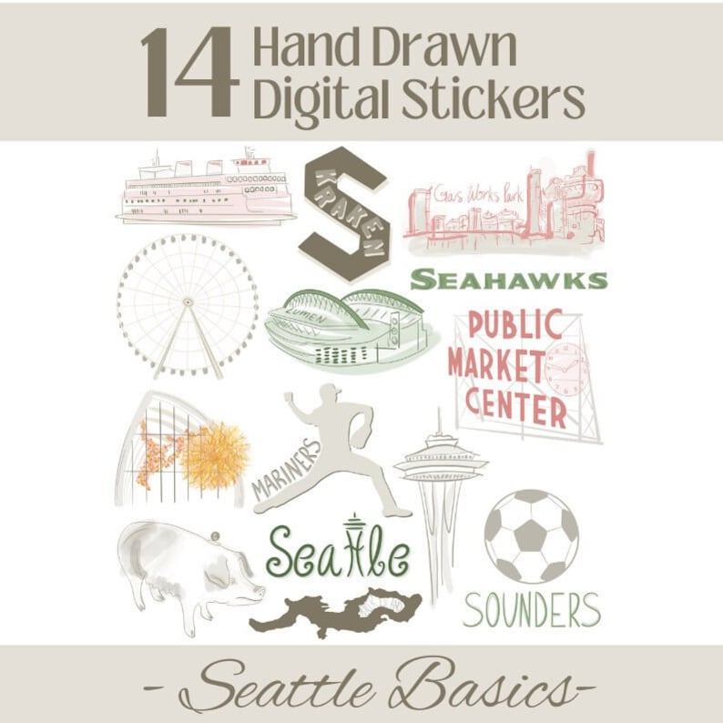 Seattle Sports Teams / Landmarks | Basic Seattle Stickers | Seattle ...