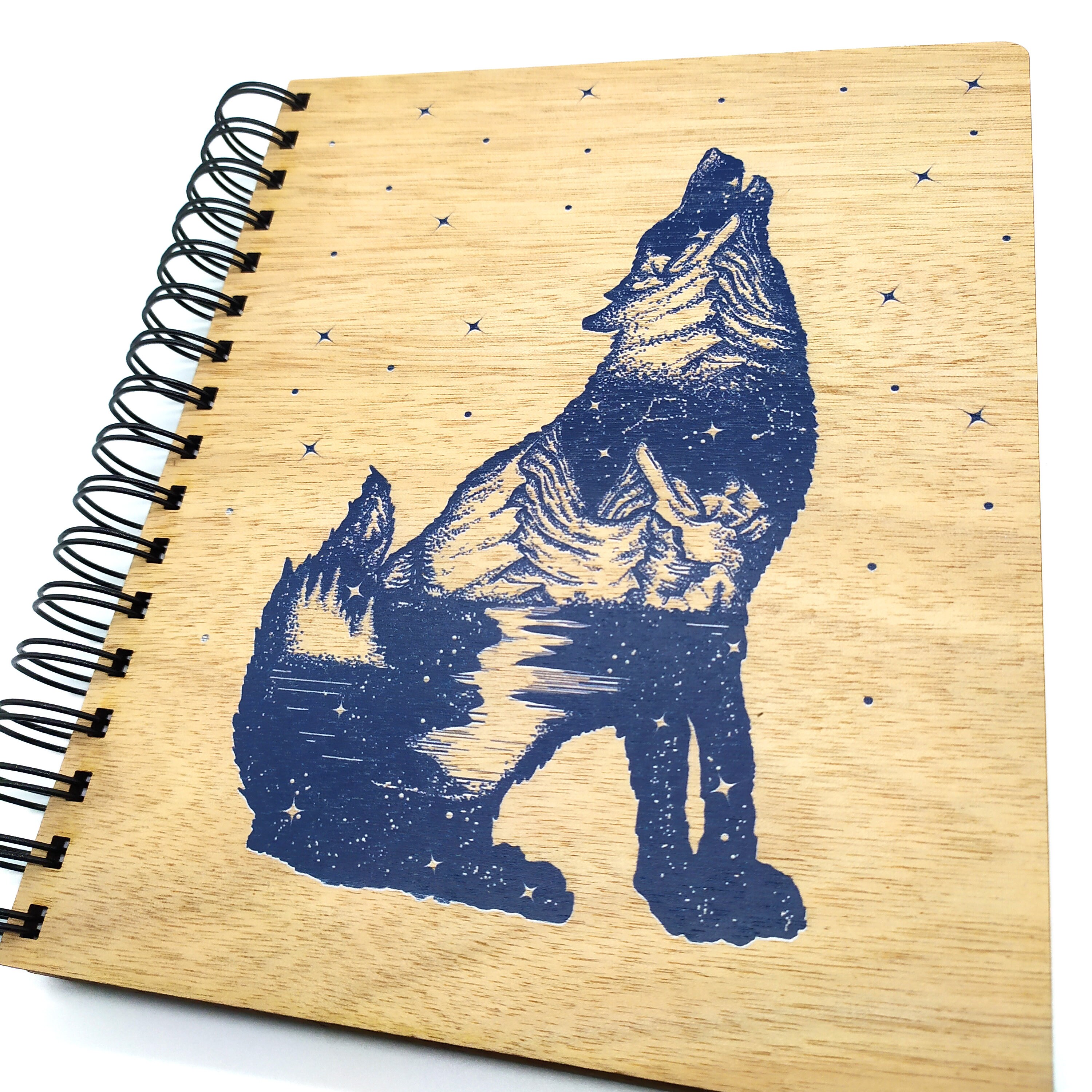 Wolf Wooden Notebook customized Journal Cover Wood Notebook | Etsy