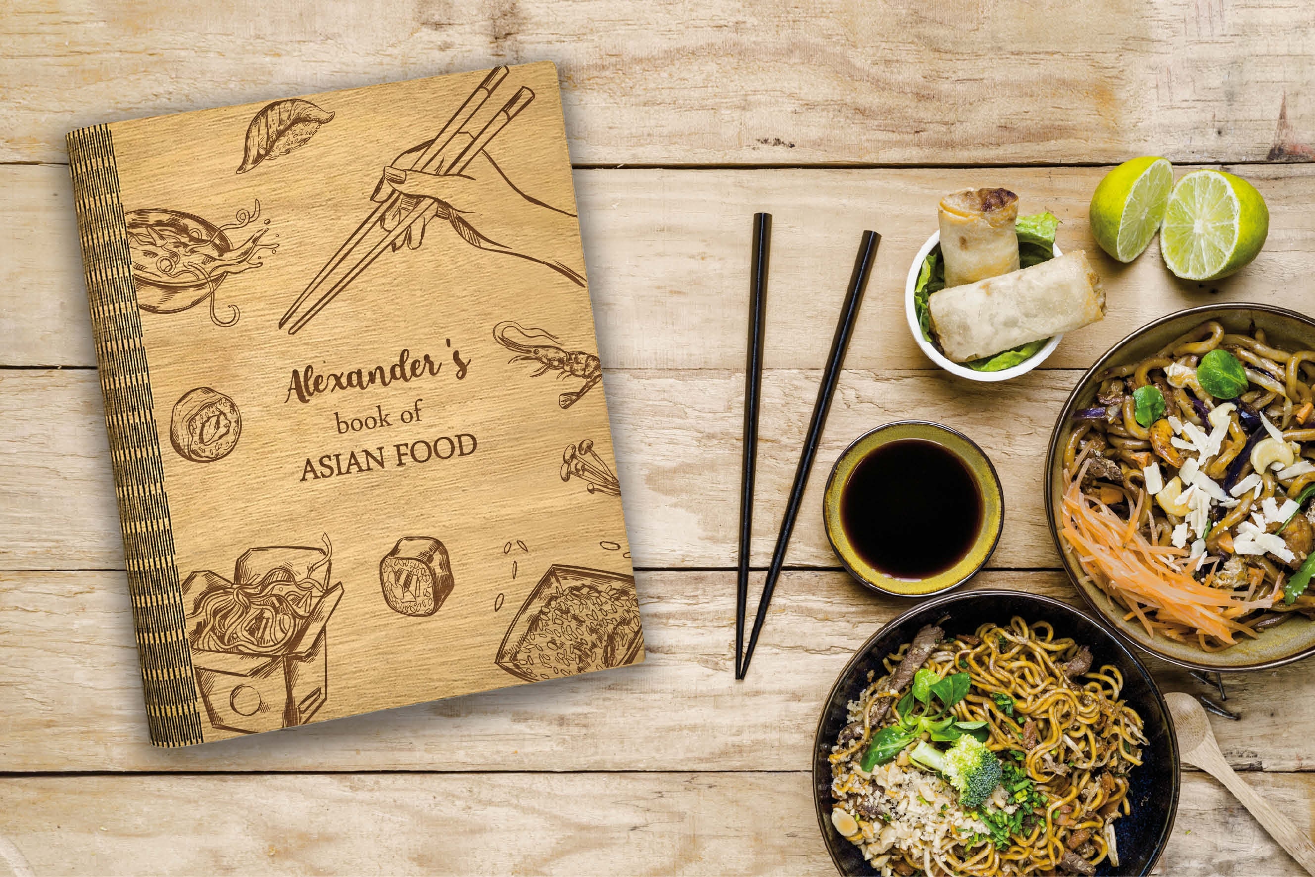 ASIAN Recipe Book Asian Cooking Wooden Journal Custom Recipe Book Blank ...