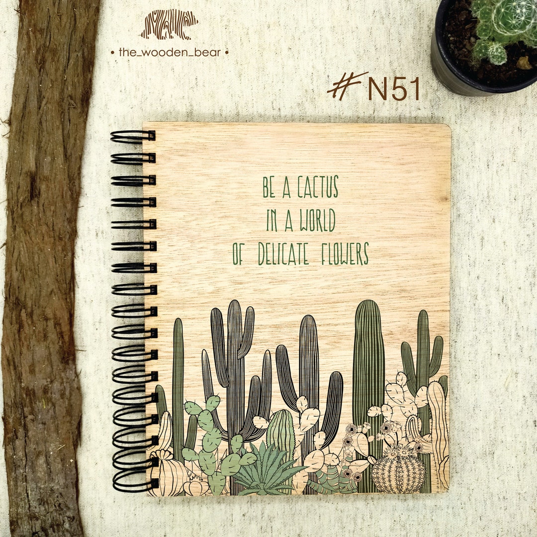 Cactus Notebook Customized Journal Cover, Wood Notebook, Personalized ...