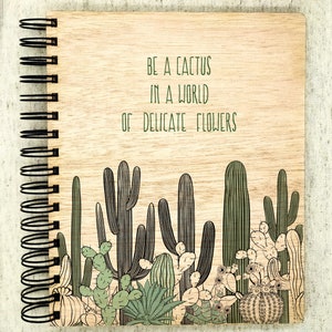 Cactus Notebook Customized Journal Cover, Wood Notebook, Personalized ...