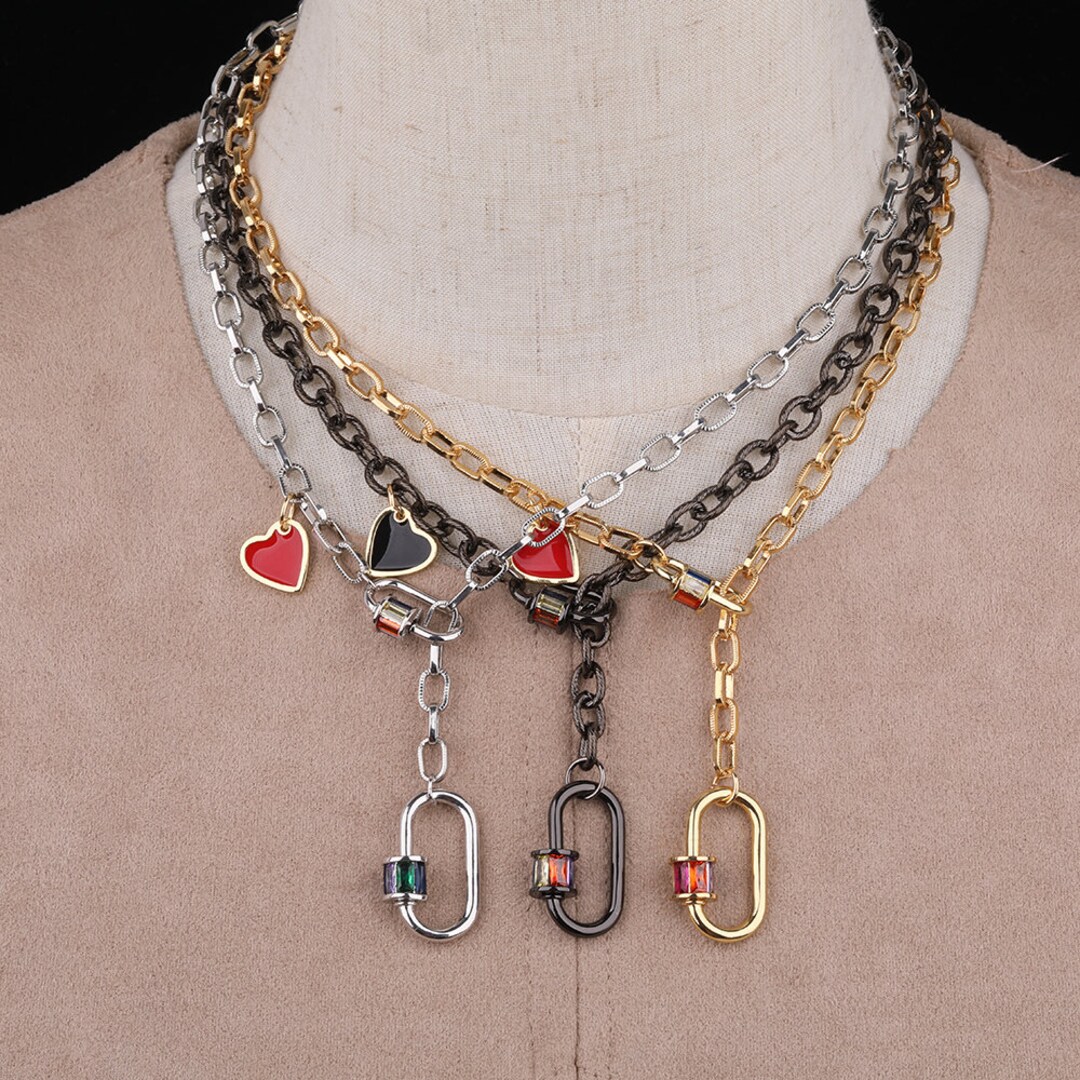 Heart Charm Beaded Clasps Necklace CZ Zircon Connector - Etsy