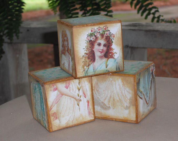 Puzzle Blocks-angels-vintage Style Toy- Picture Blocks-christmas Angels ...