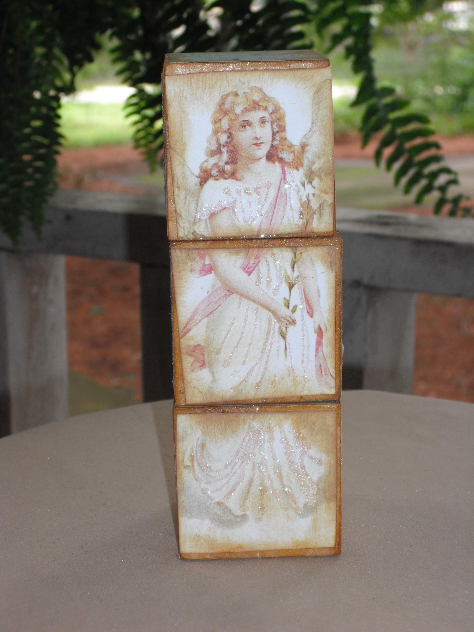 Puzzle Blocks-angels-vintage Style Toy- Picture Blocks-christmas Angels ...