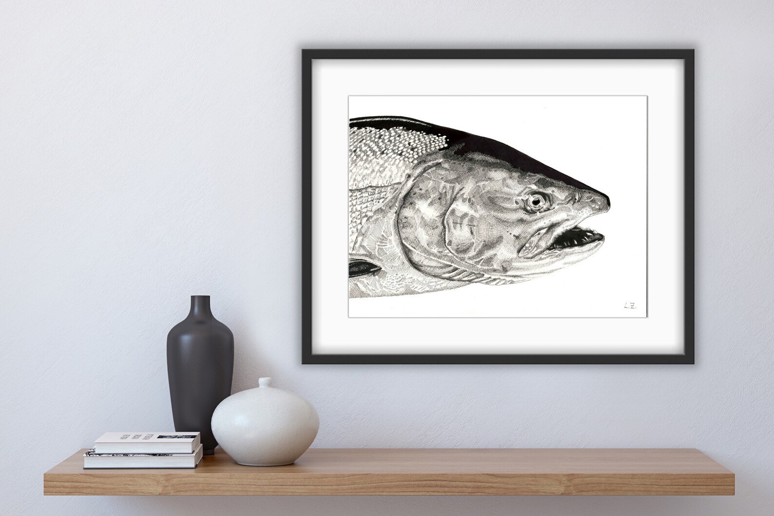 Chinook Salmon Ink Drawing - Print - Etsy