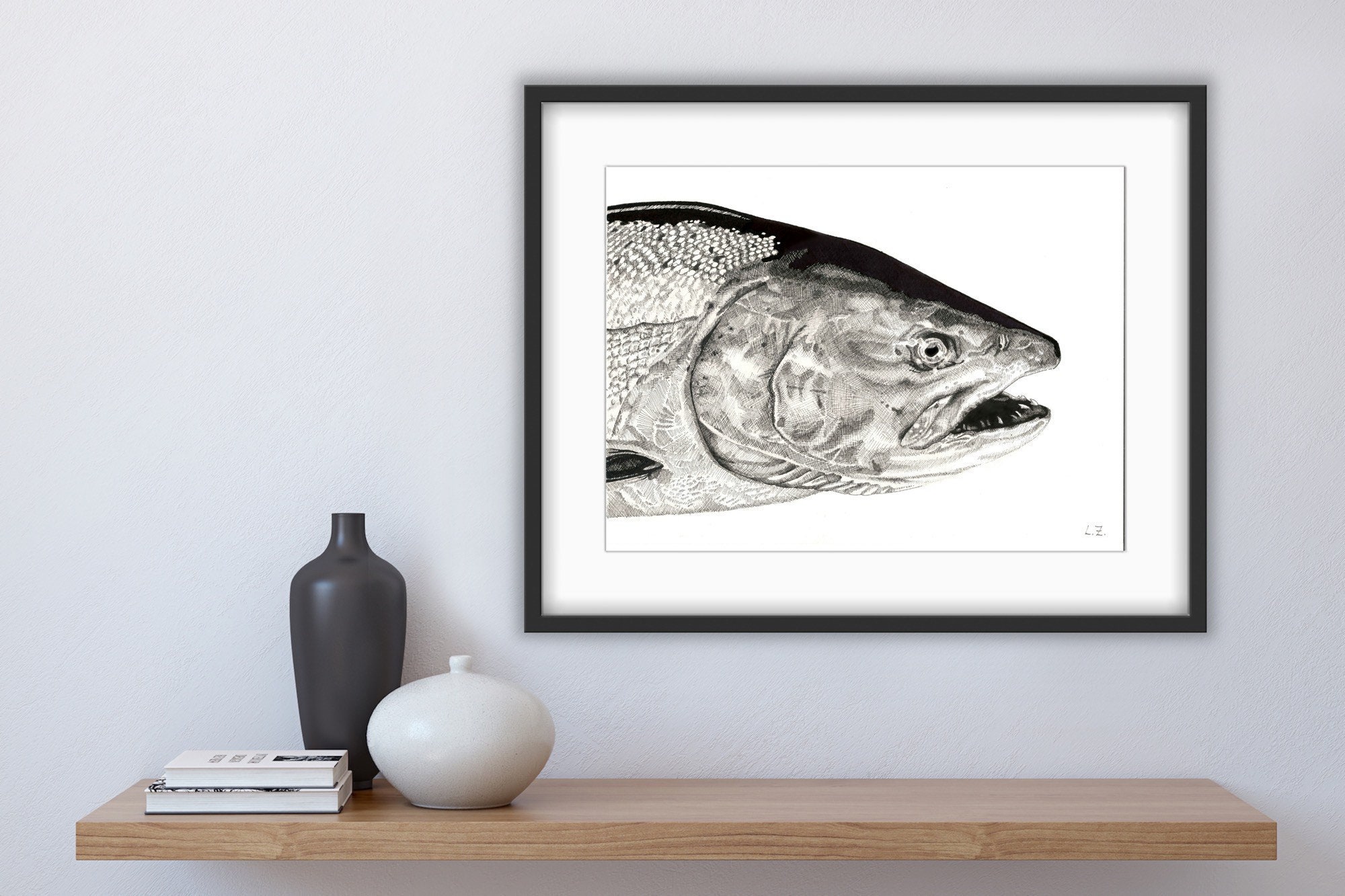 Chinook Salmon Ink Drawing - Print - Etsy