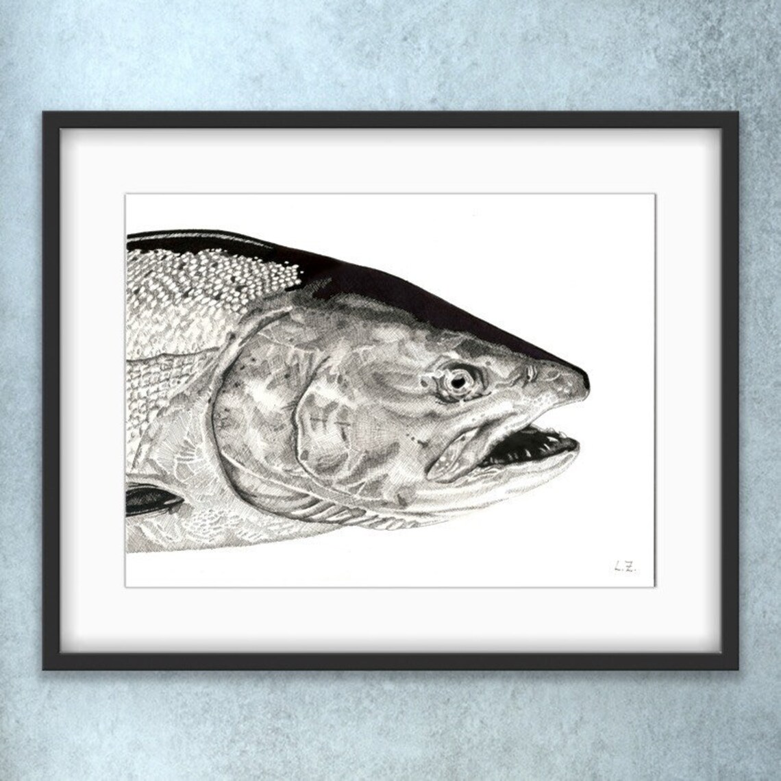Chinook Salmon Ink Drawing - Print - Etsy