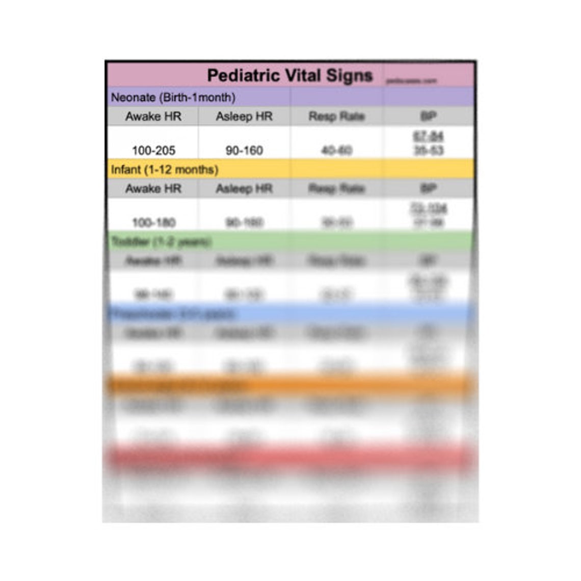 Pediatric Vital Sign Reference Sheet - Etsy