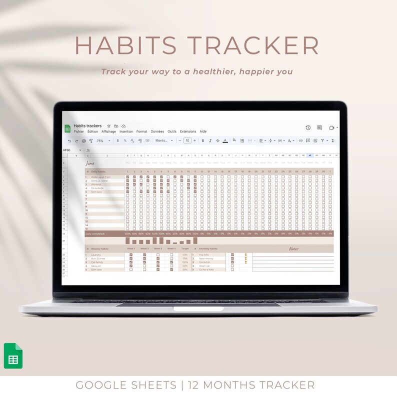 Digital Habit Tracker Spreadsheet, Digital Planner, Daily Checklist ...