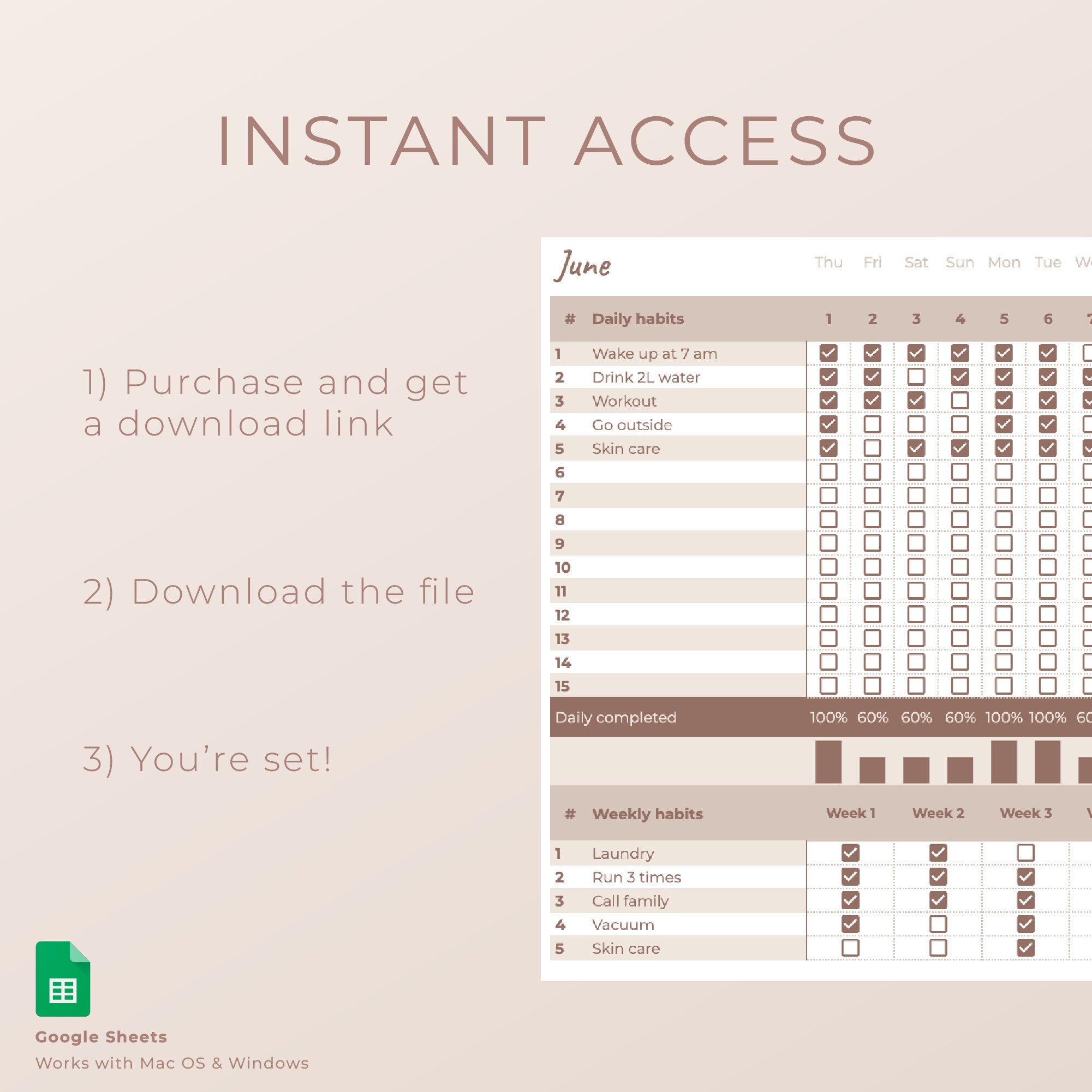 Digital Habit Tracker Spreadsheet, Digital Planner, Daily Checklist ...