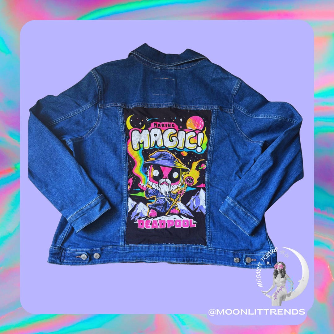 Reworked Jean Jacket With Wizard Deadpool Graphic - Etsy