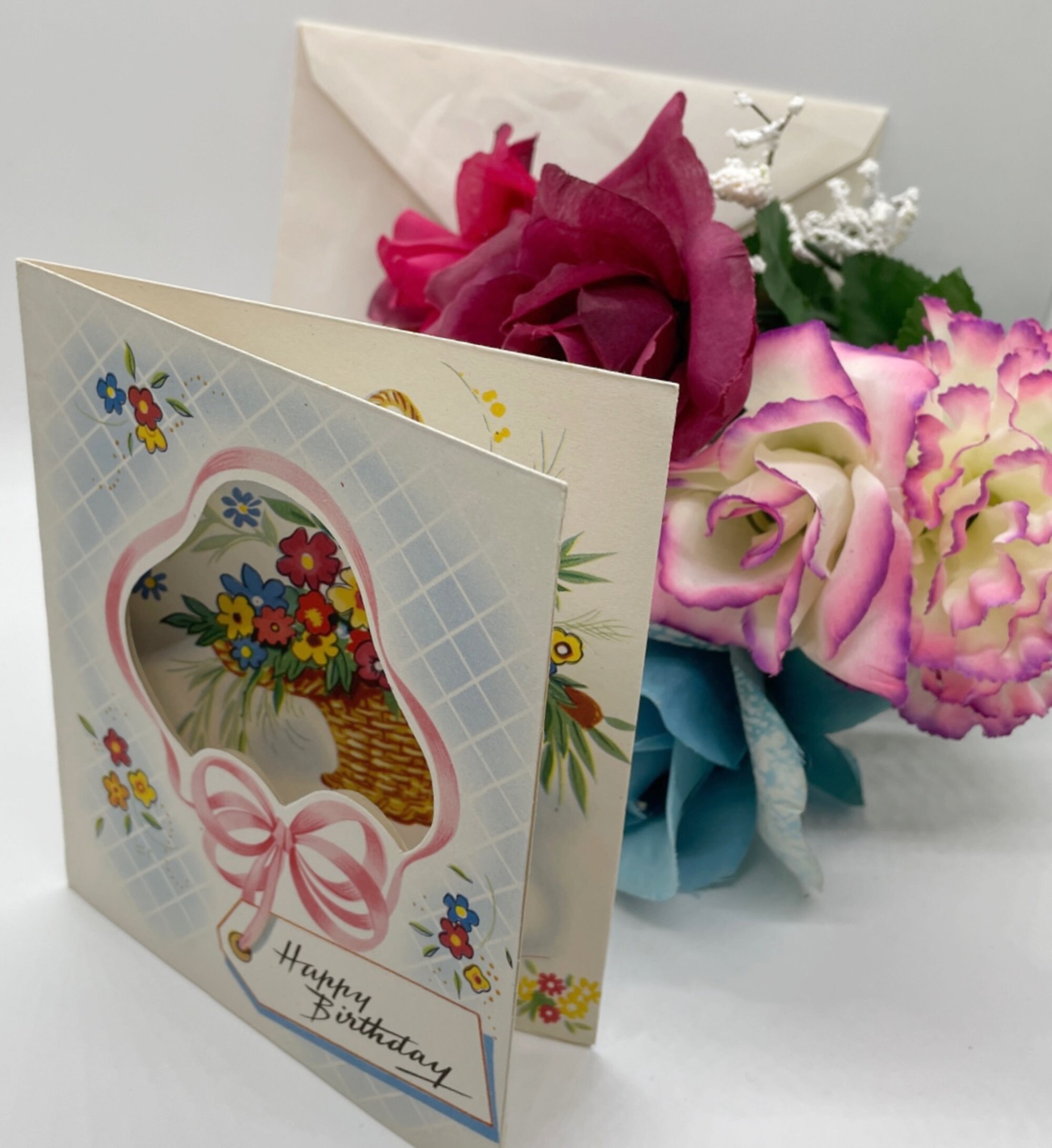 Vintage Unused Fold-out Birthday Card With Envelope - Cut Out Cover ...