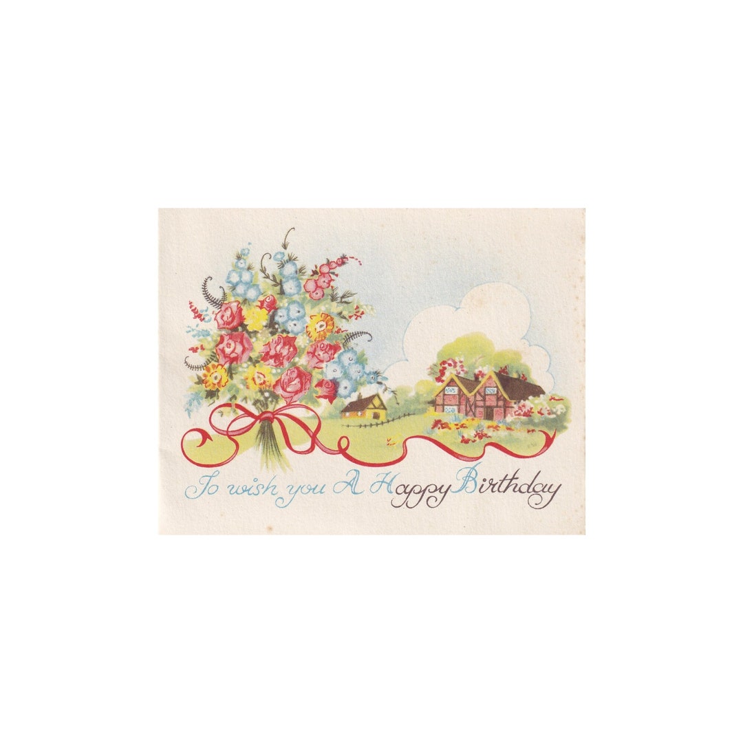 Vintage Unused Fold-out Birthday Card With Envelope - Village Scene ...