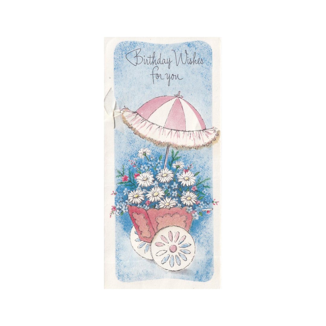 Vintage Unused Fold-out Birthday Card With Envelope - Flower Cart, Some ...