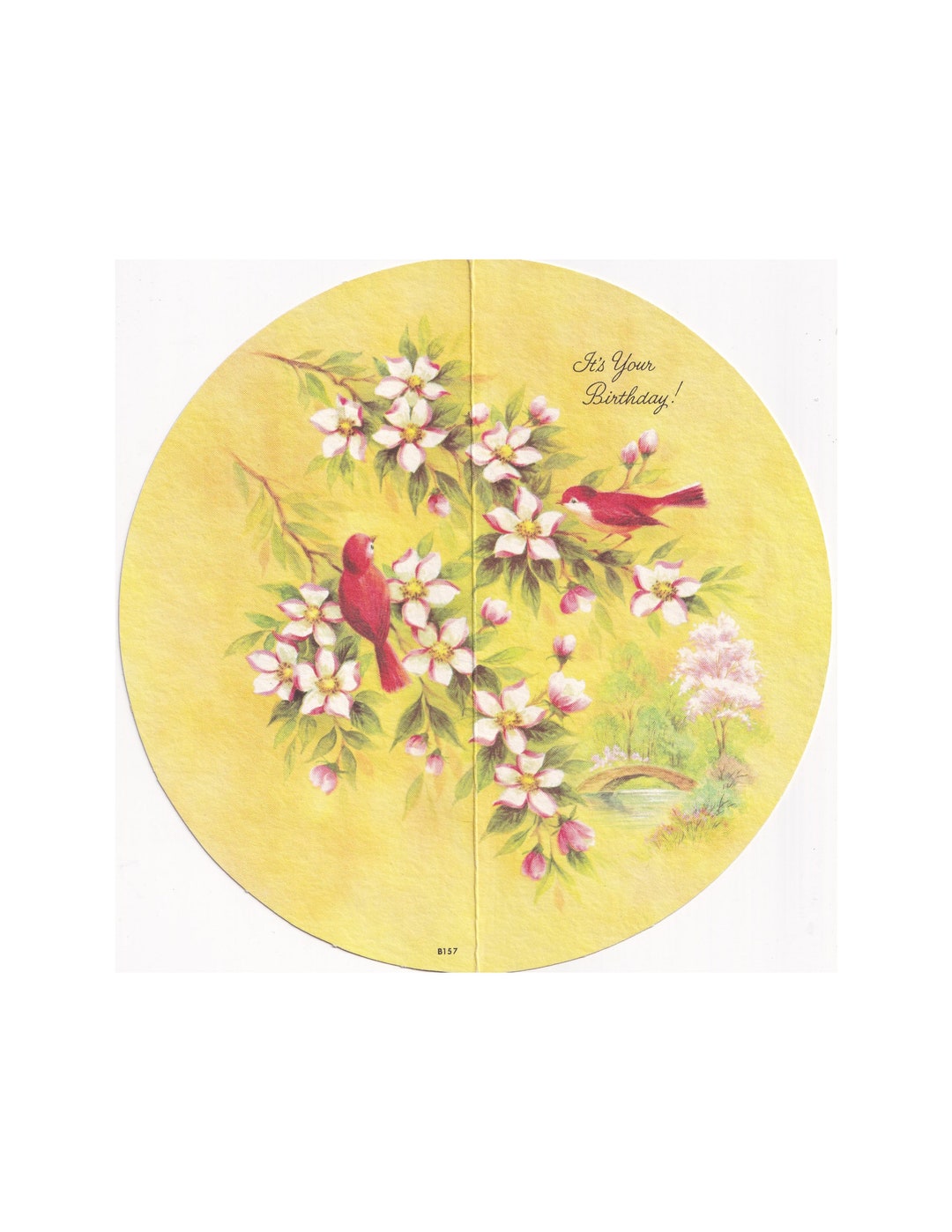 Vintage Unused Circular Folding/fold-out Birthday Card Red Birds on ...