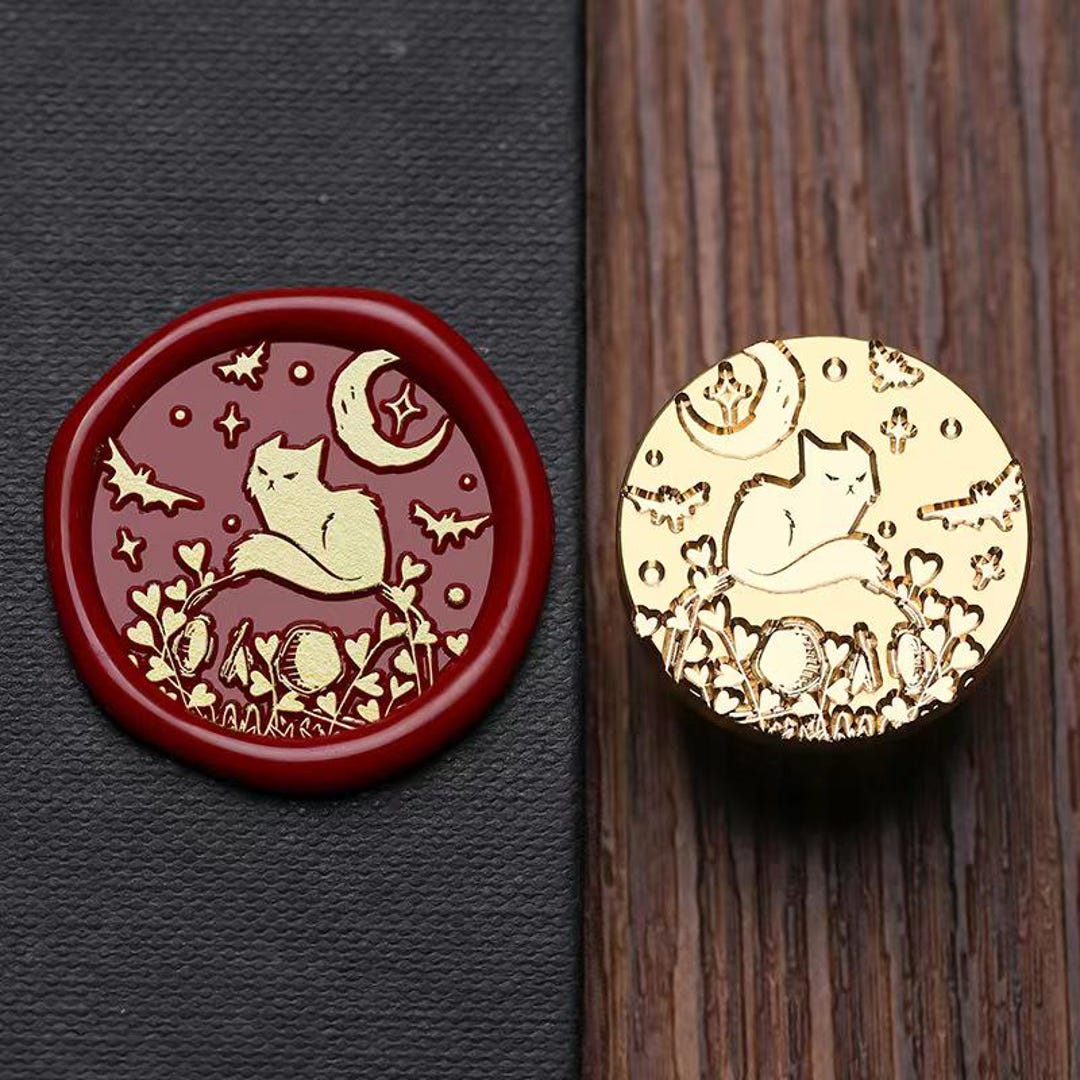 Cat Moon Wax Seal Stamp, the Cat on Dark Hell Stamp Wax Seals for ...