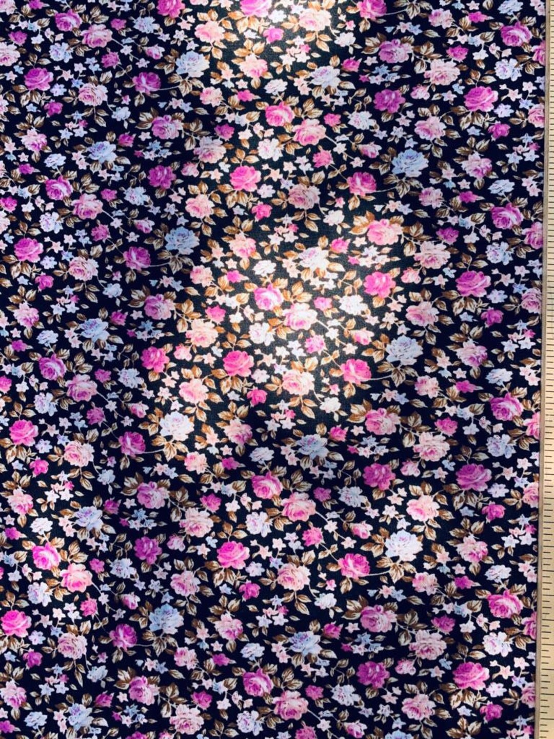 Black Fabric With Floral Print - Black Jersey With Rose Print - Drapes ...