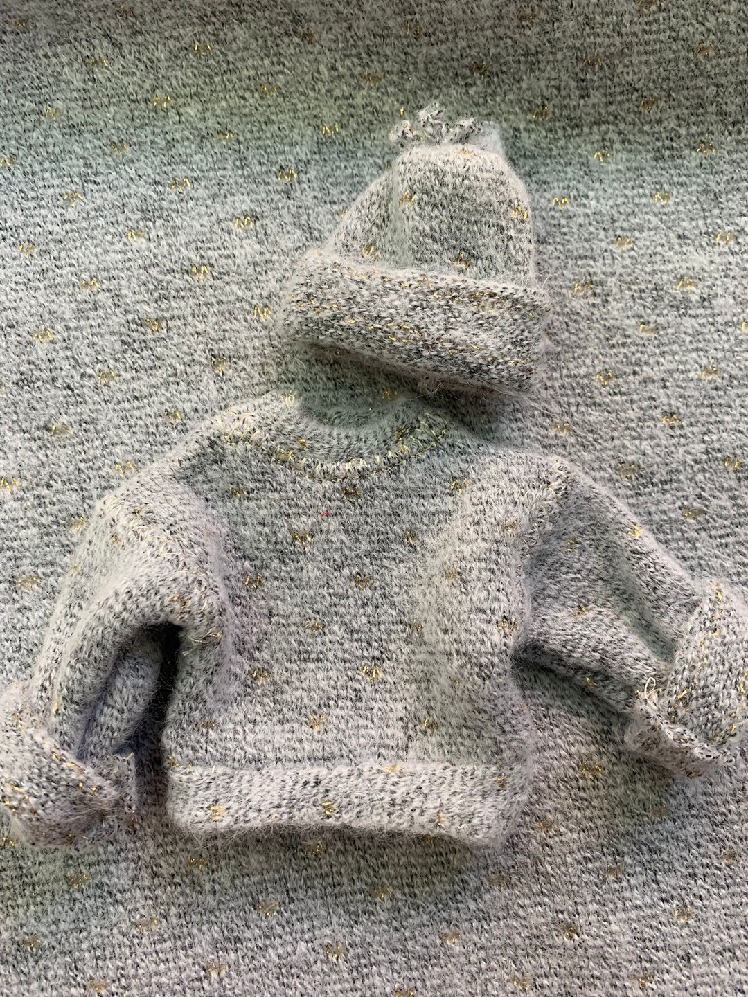 Fuzzy Stretch Knit Gray Fuzzy Knit Fabric With Gold Stars Cozy Fabric ...