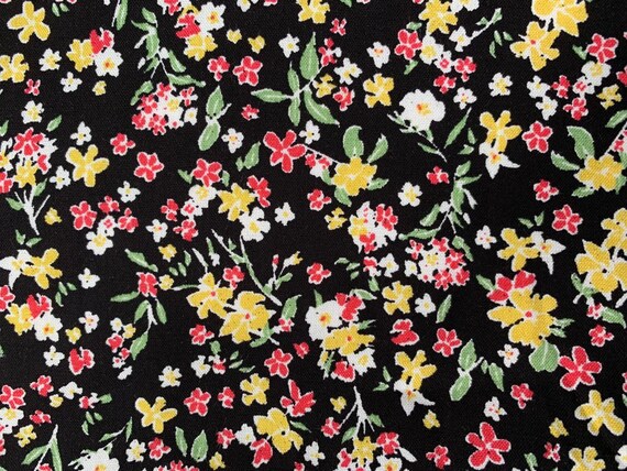 Black Floral Rayon Fabric Black Floral Fabric Sold by Yard | Etsy