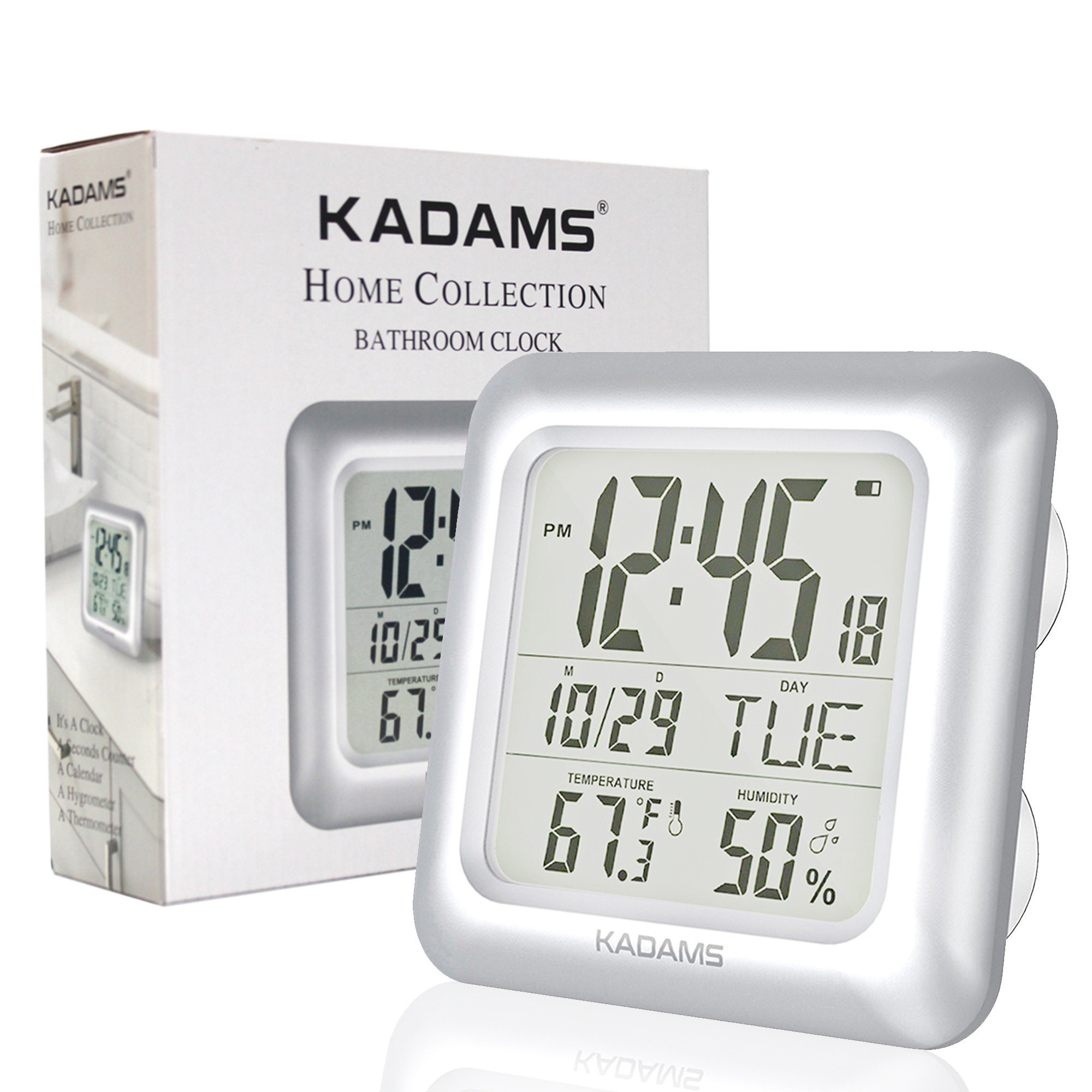 Kadams Large Digital Bathroom Shower Wall Clock Waterproof For Water