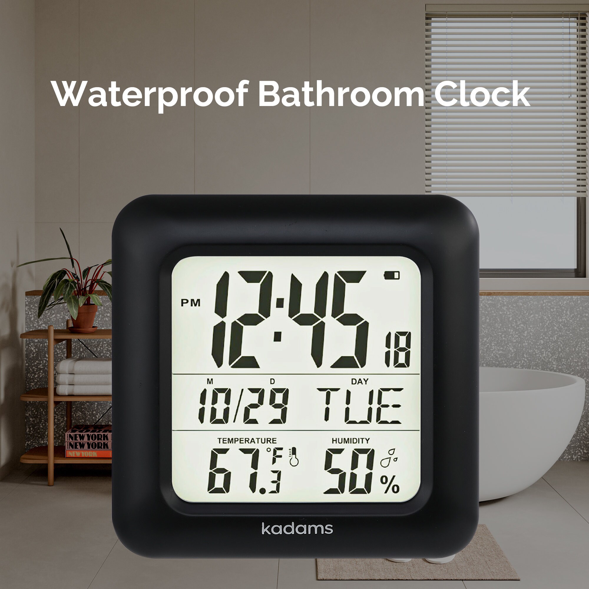 Kadams Large Digital Bathroom Shower Wall Clock Waterproof For Water