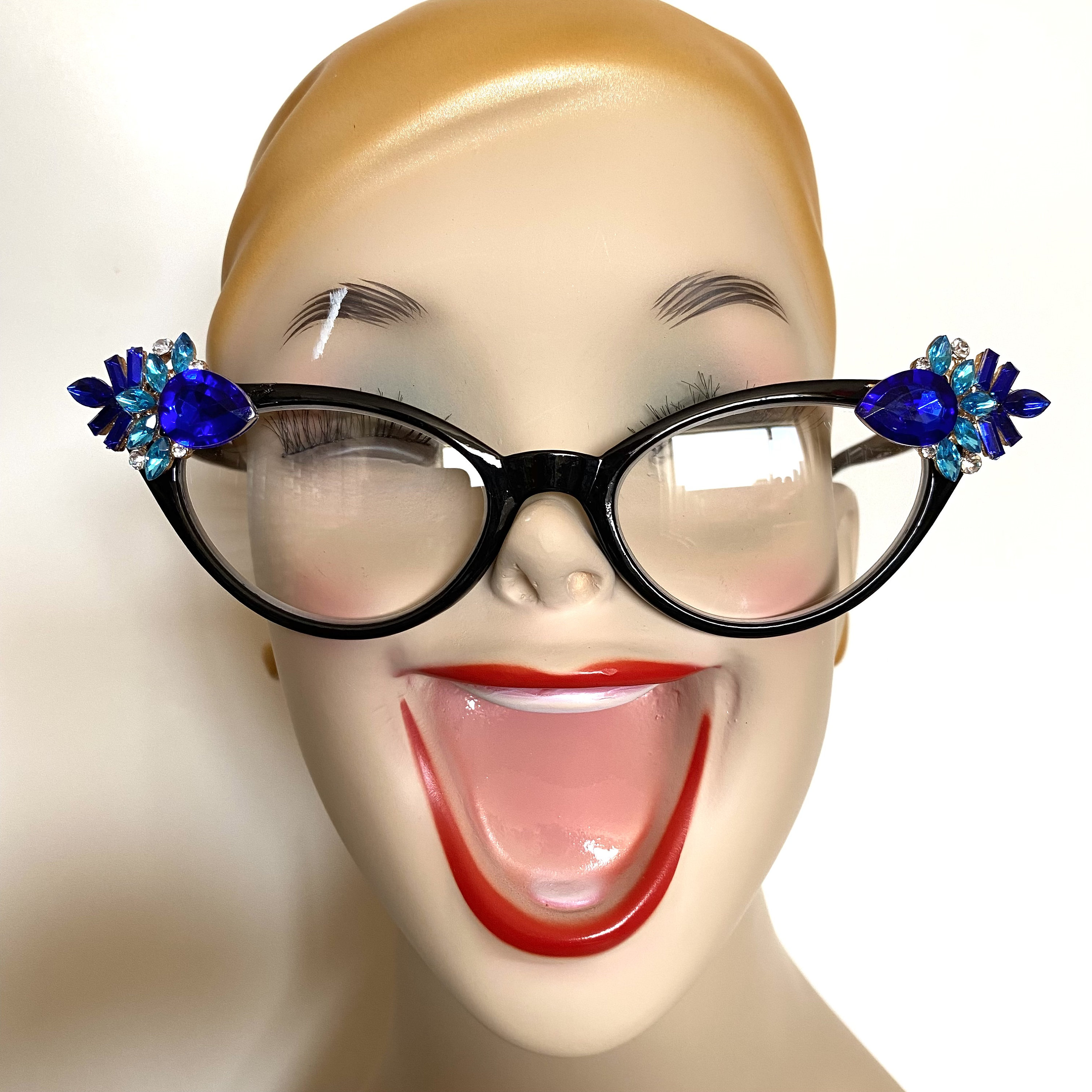 Retro Readers Shiny Jet Frames With Bright Blue and Aqua - Etsy