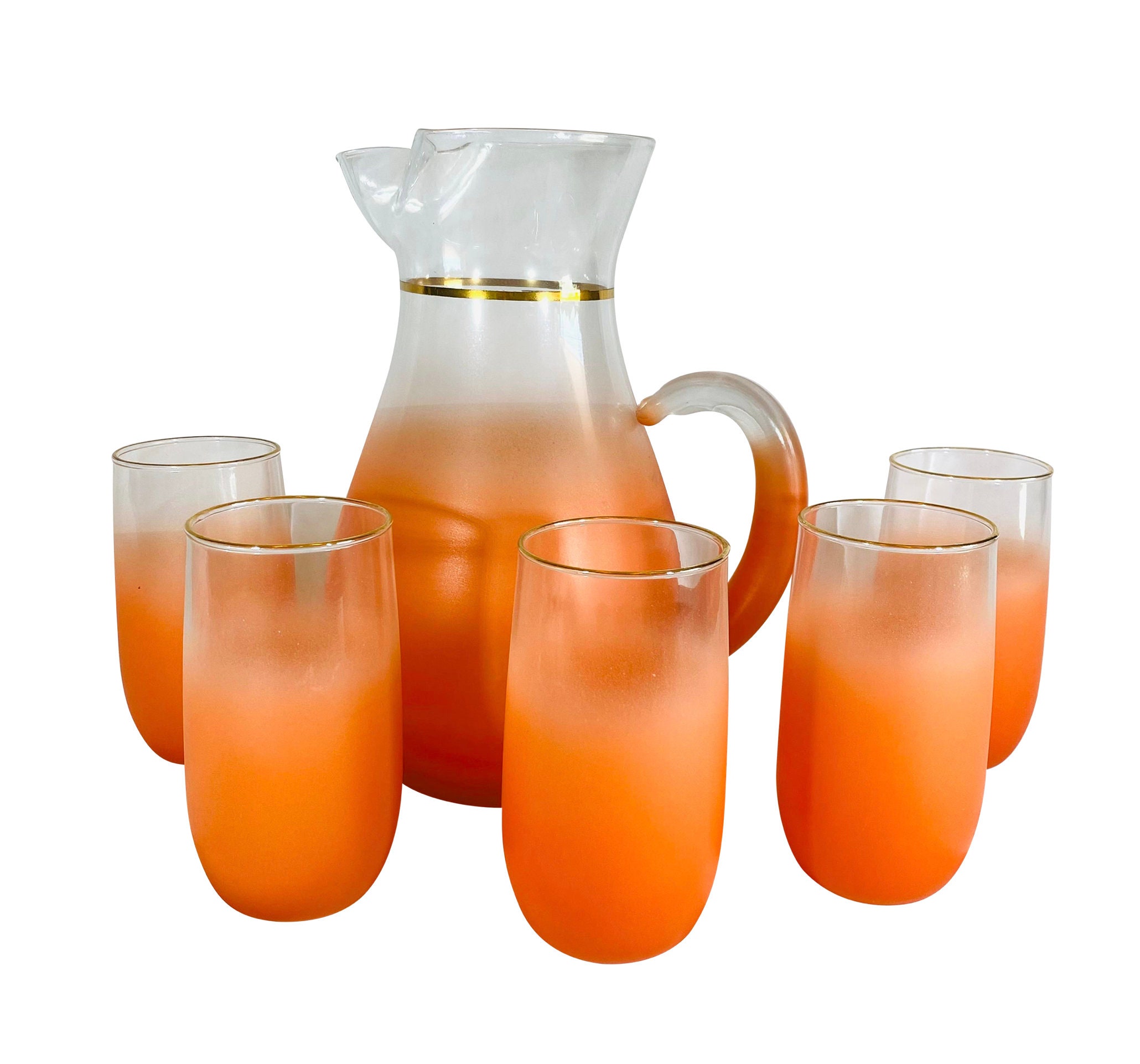 Vintage Blendo Orange Glass Pitcher and 5 Tumblers Set Orange - Etsy