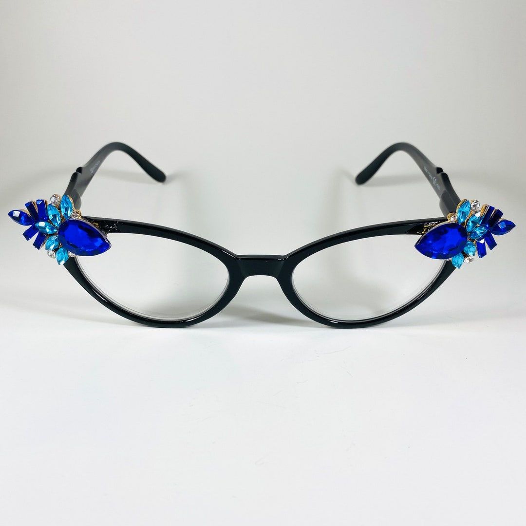 Retro Readers Shiny Jet Frames With Bright Blue and Aqua - Etsy