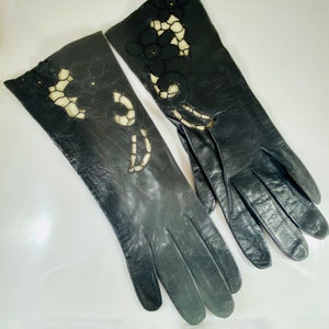 Beautiful Vintage Black Leather Cut Out Lace Pattern Gloves - Etsy