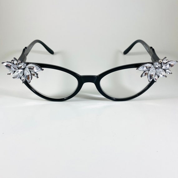 Retro Readers Black Frames With Clear Crystal Rhinestones - Etsy